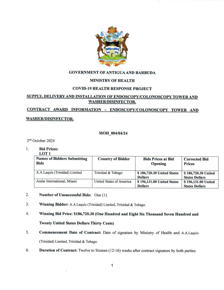Award information Endoscopy-Colonoscopy - Ministry of Health, Wellness ...